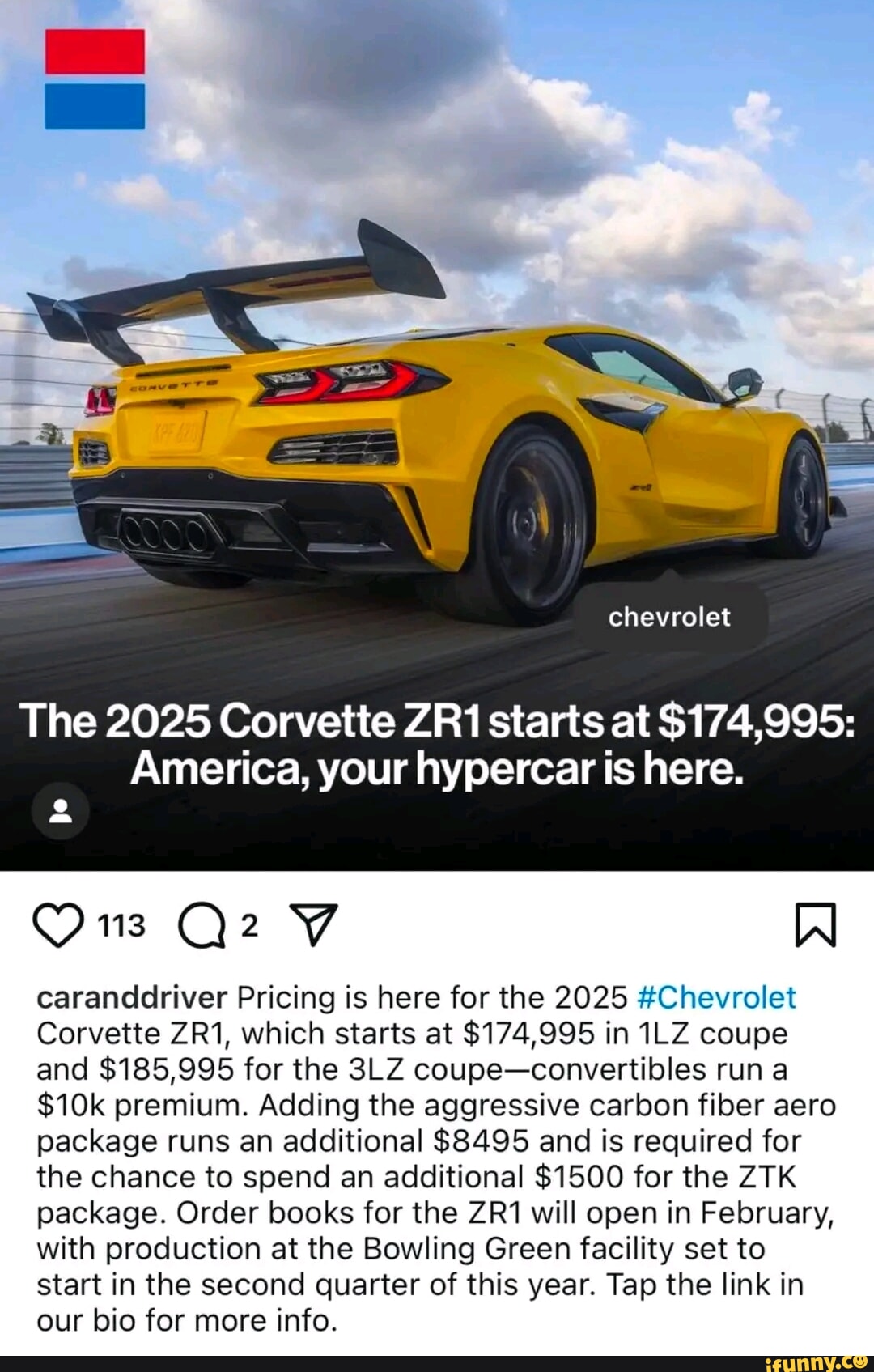 Chevrolet The 2025 Corvette ZRi starts at $174,995: America, your ...
