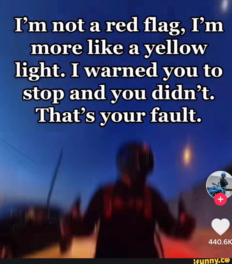 I'm not a red flag, I'm more like a yellow light. I warned you to stop ...