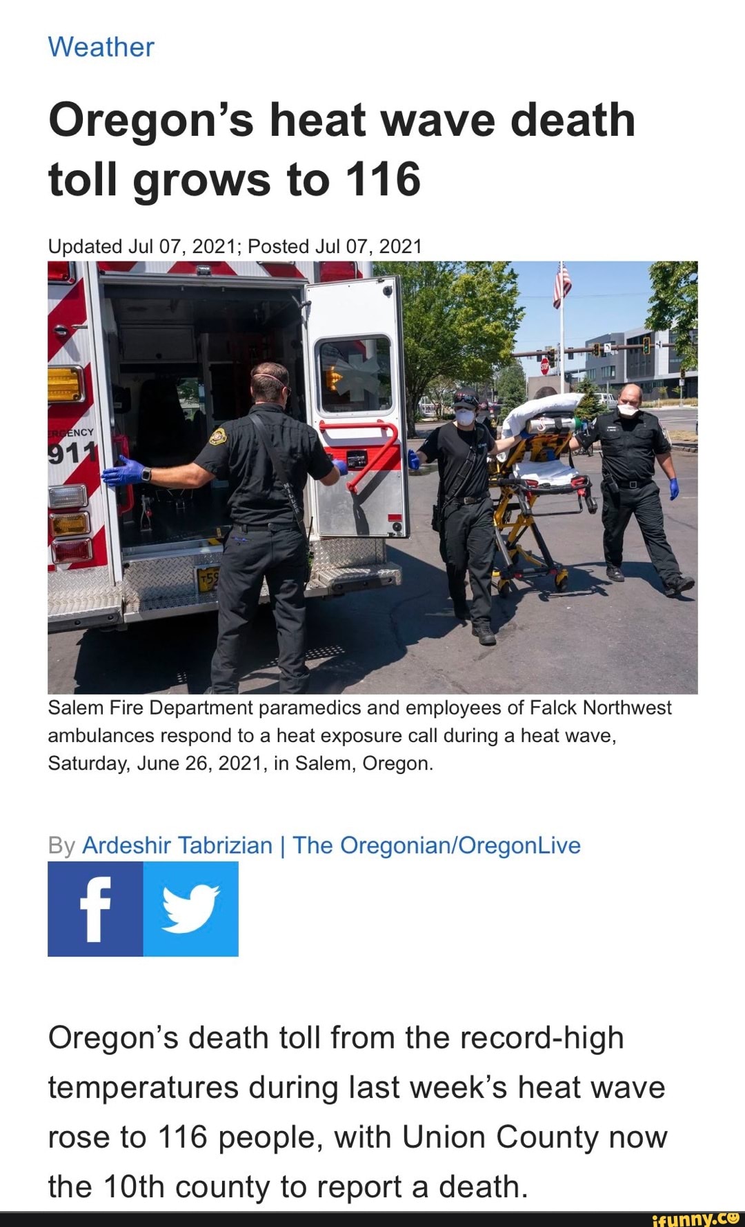 Weather Oregon's heat wave death toll grows to 116 Updated Jul 07, 2021 ...