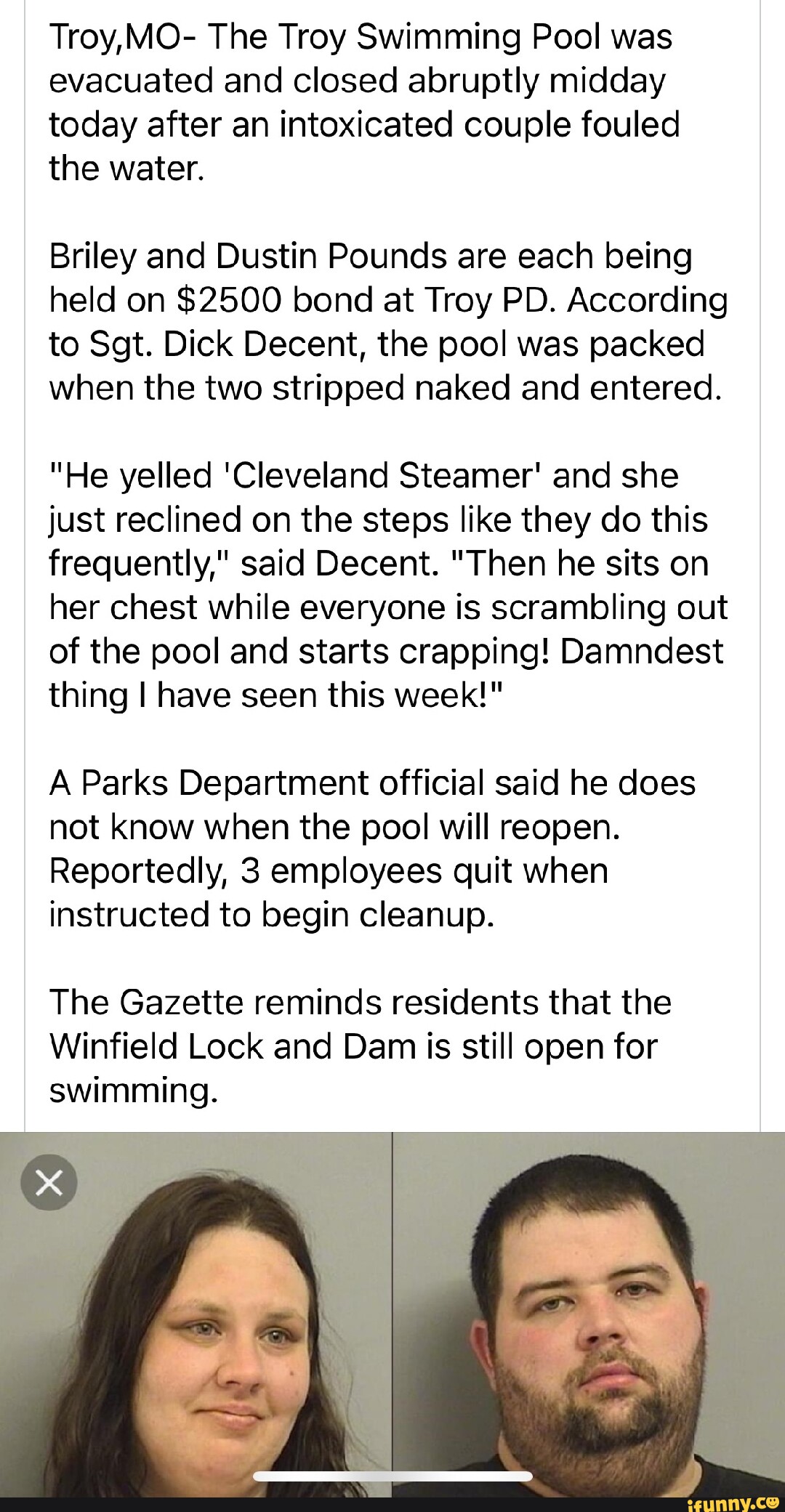 Troy, MO- The Troy Swimming Pool was evacuated and closed abruptly ...
