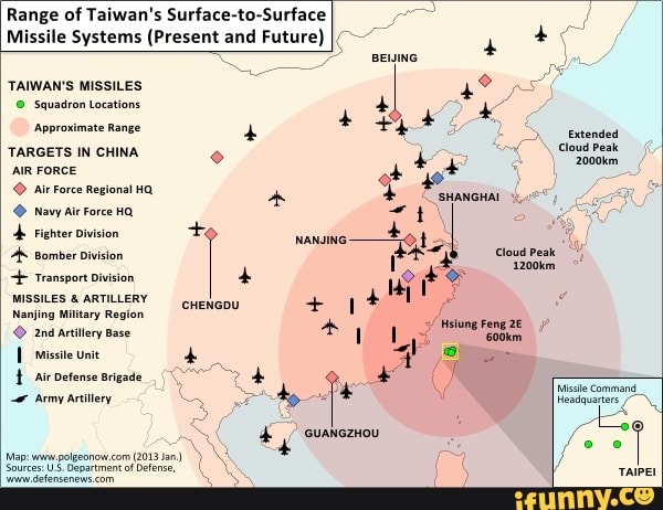 Range of Taiwan's Surface-to-Surface Missile Systems (Present and ...