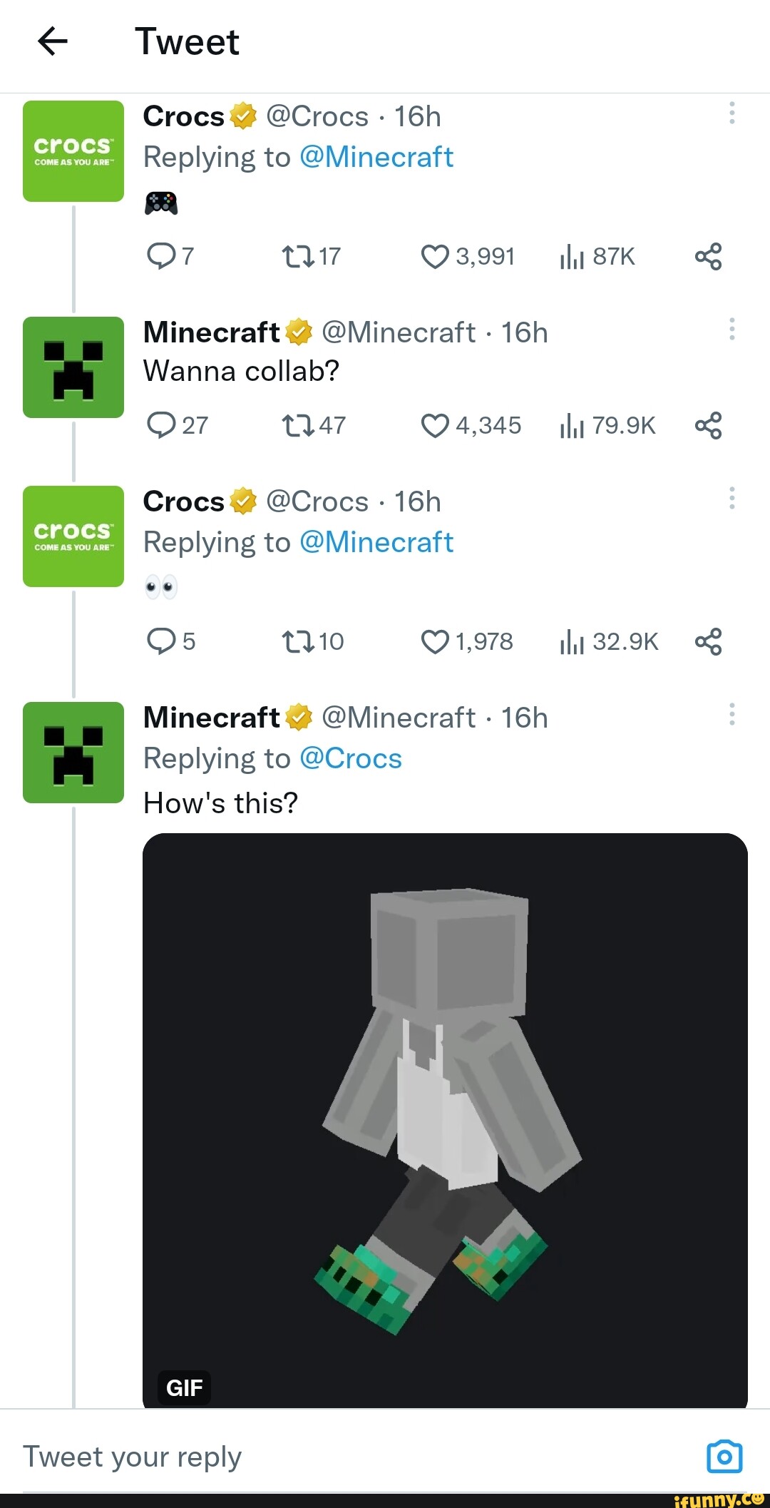 Tweet Crocs @Crocs crocs Replying to @Minecraft Minecraft @Minecraft ...