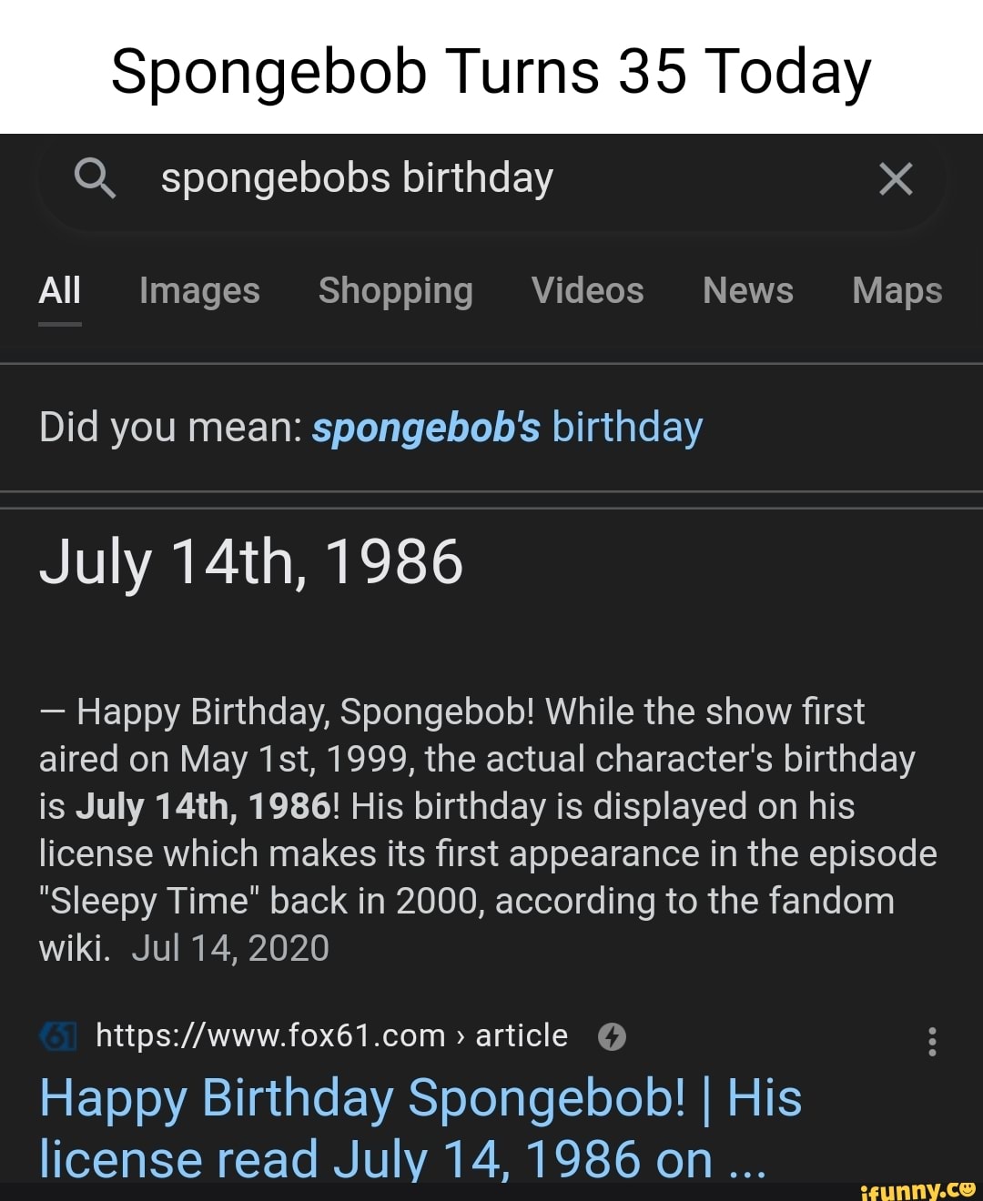 Spongebob Turns 35 Today Q. spongebobs birthday All Images Shopping ...