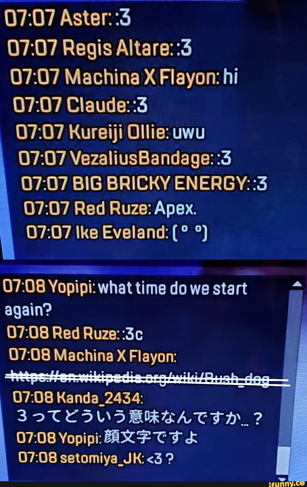 Aster: :3 Regis Machine X Flayon: hi Claude: :3 Kureiji Ollie: uwu VezaliusBandage: BIG BRICKY ...