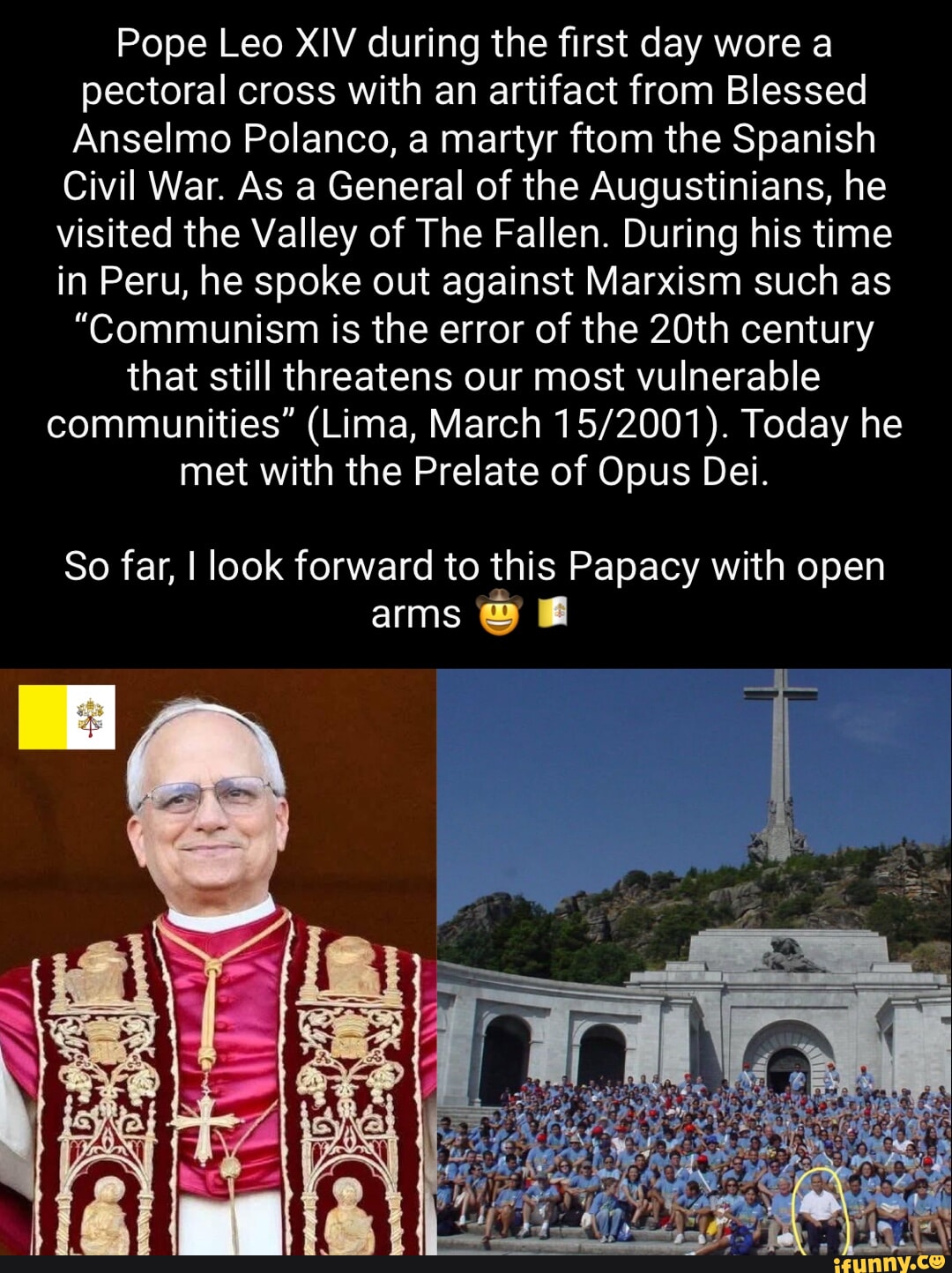 Pope Leo XIV during the first day wore a pectoral cross with an ...