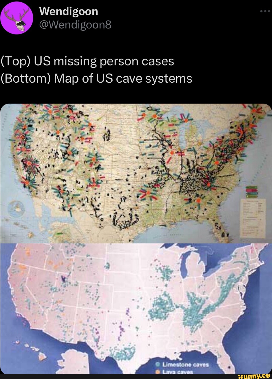 Wendigoon @Wendigoons (Top) US missing person cases (Bottom) Map of US ...