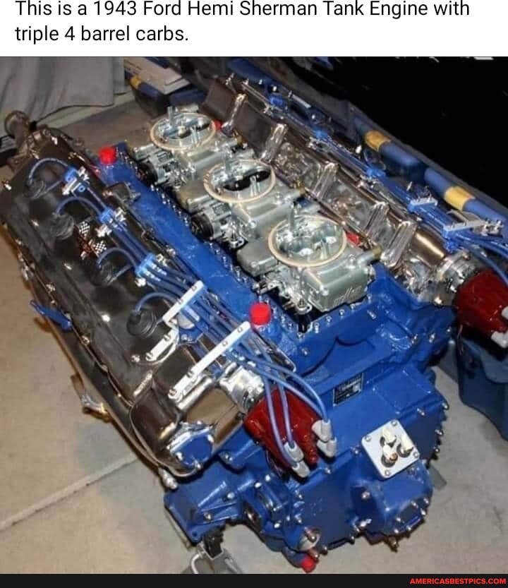 This is a 1943 Ford Hemi Sherman Tank Engine wit! triple 4 barrel carbs ...