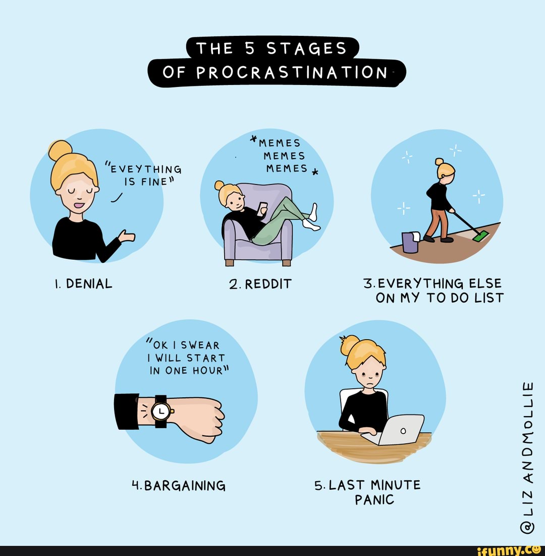 THE 5 STAGES OF PROCRASTINATION- "EVEYTHING MEMES IS FINE" I. DENIAL 3 ...
