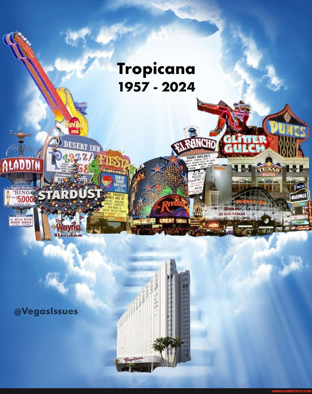 Goodbye old friend. 🫡 Follow @VegasIssues for more! - Tropicana 1957 - 2024 - America’s best ...
