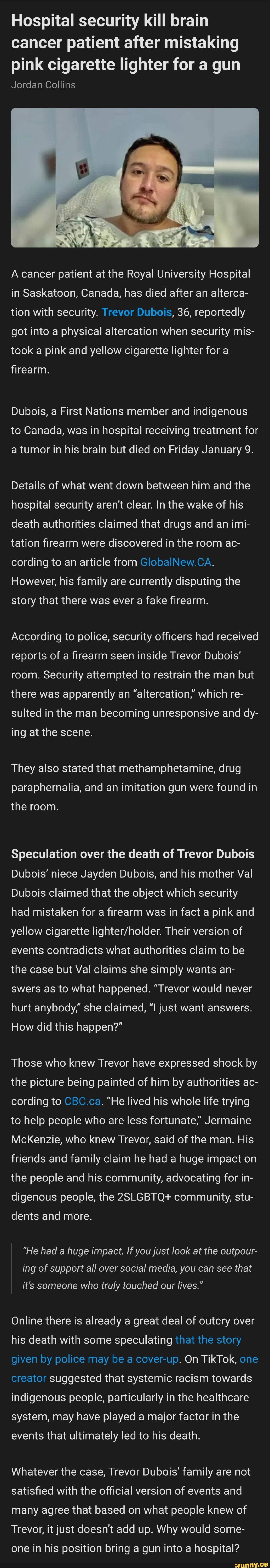 Hospital security kill brain cancer patient after mistaking pink ...