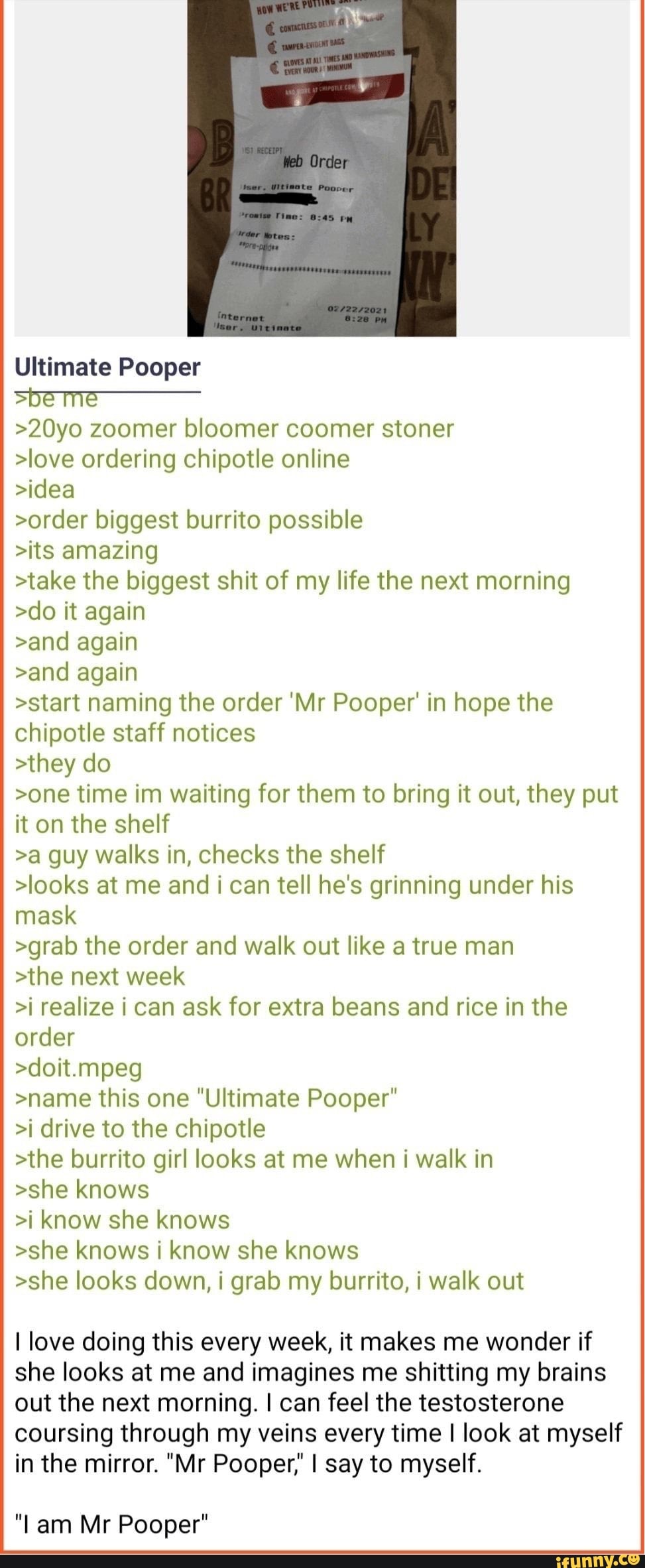 Ultimate Pooper me Order >20yo zoomer bloomer coomer stoner >love ...