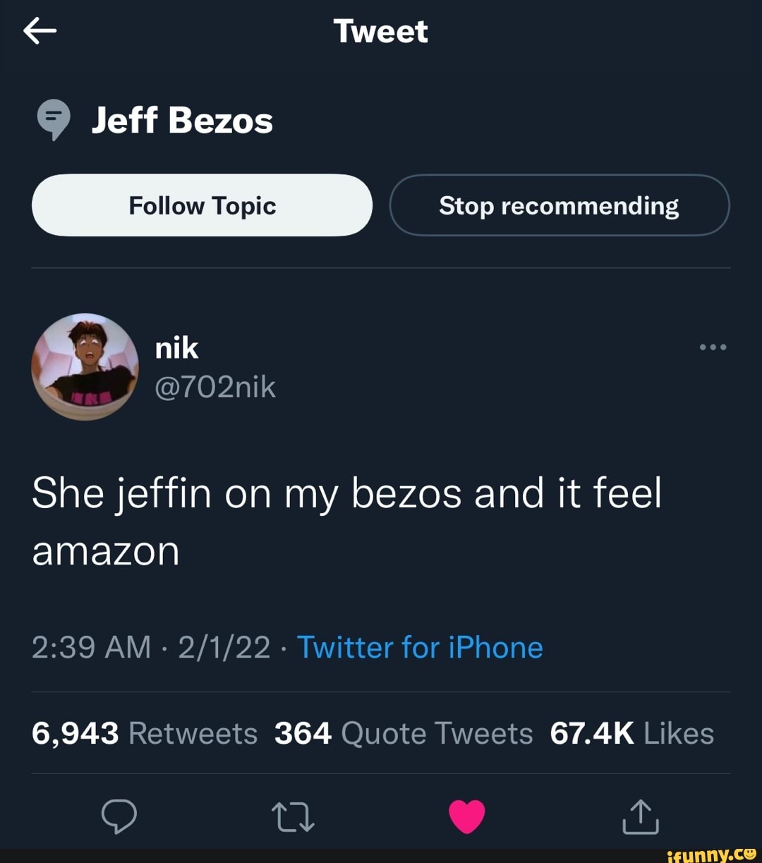 Tweet Jeff Bezos nik Follow Topic Stop recommending She jeffin on my ...