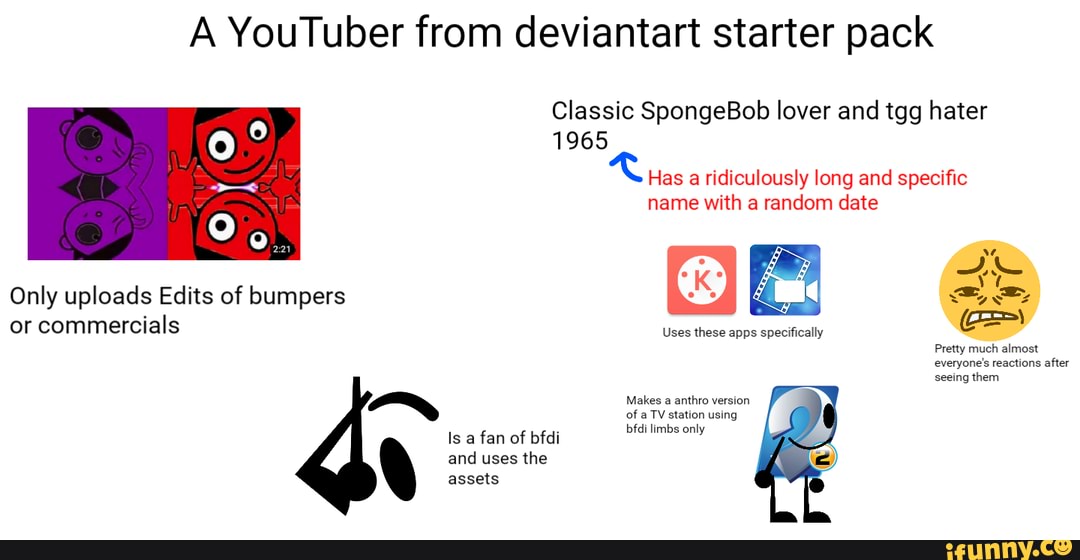 A YouTuber from deviantart starter pack Classic SpongeBob lover and tgg ...