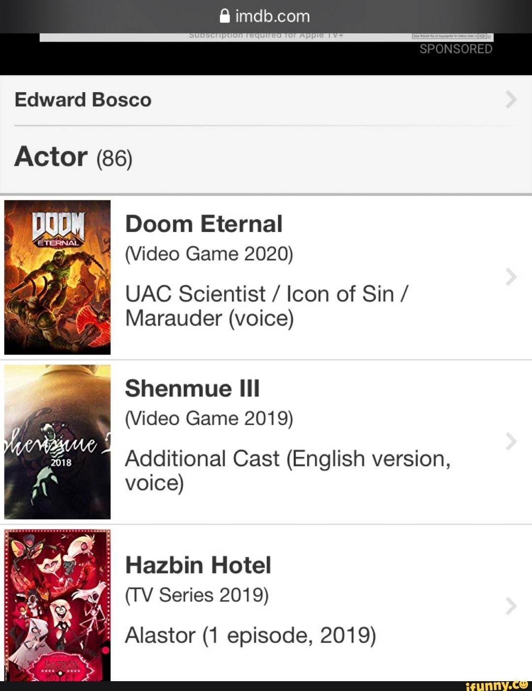 Edward Bosco Actor (86) Doom Eternal (Video Game 2020) RH UAC Scientist ...