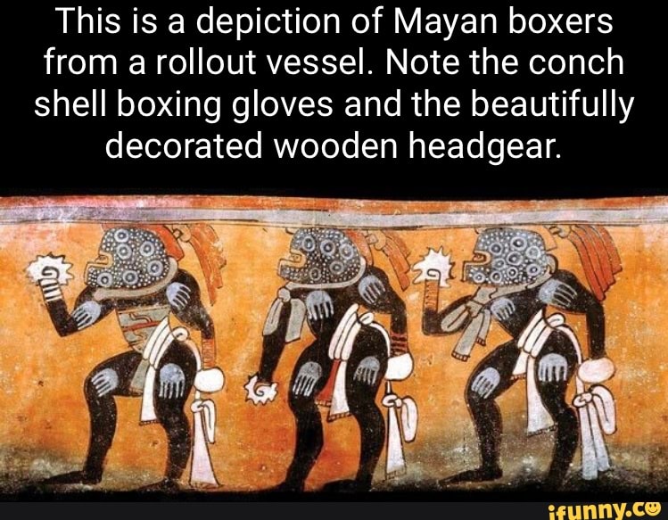 This is a depiction of Mayan boxers from a rollout vessel. Note the ...