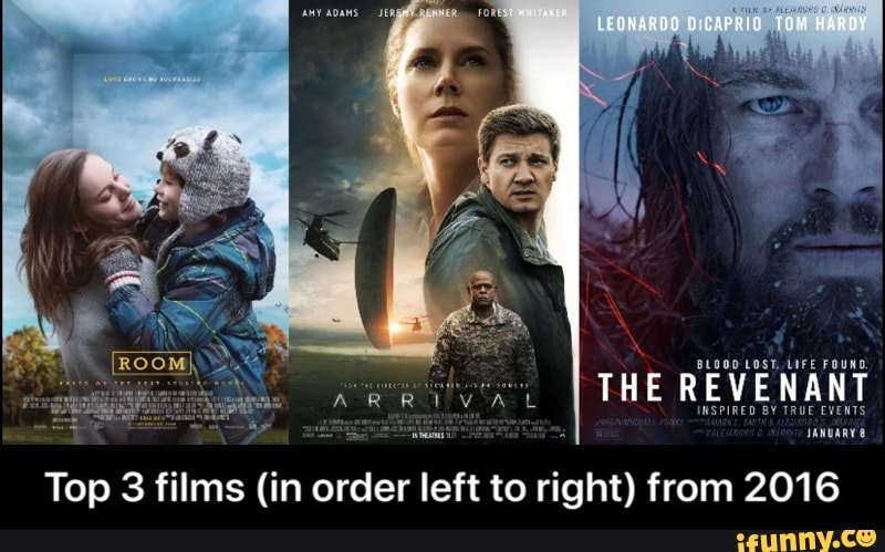 Top 3 films inc order left to right) from 2016 - Top 3 films (in order ...