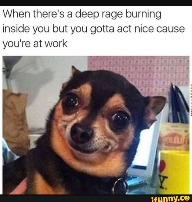 - When there's a deep rage burning inside you but you gotta act nice ...