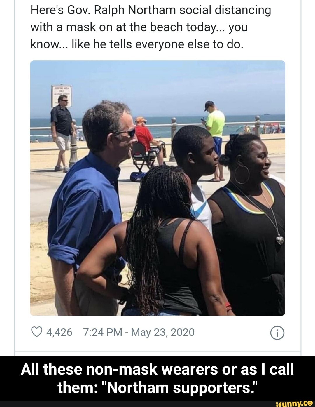 Here's Gov. Ralph Northam social distancing with a mask on at the beach ...