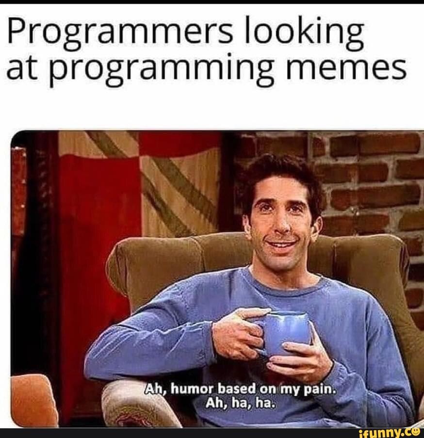 Programmers looking at programming memes oN Ah, humor based pain 9\. Ah, ha, ha. - iFunny