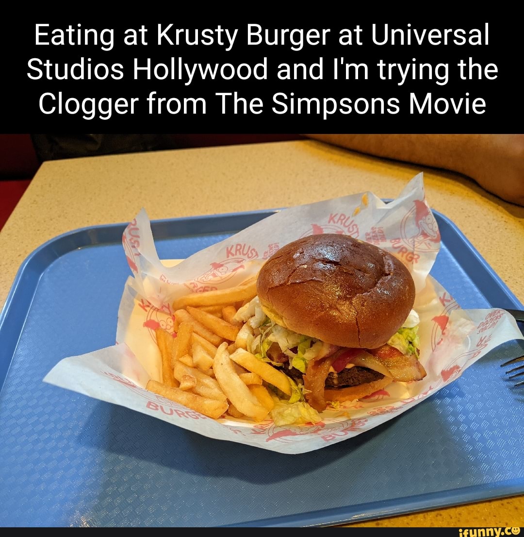 Eating at Krusty Burger at Universal Studios Hollywood and I'm trying ...