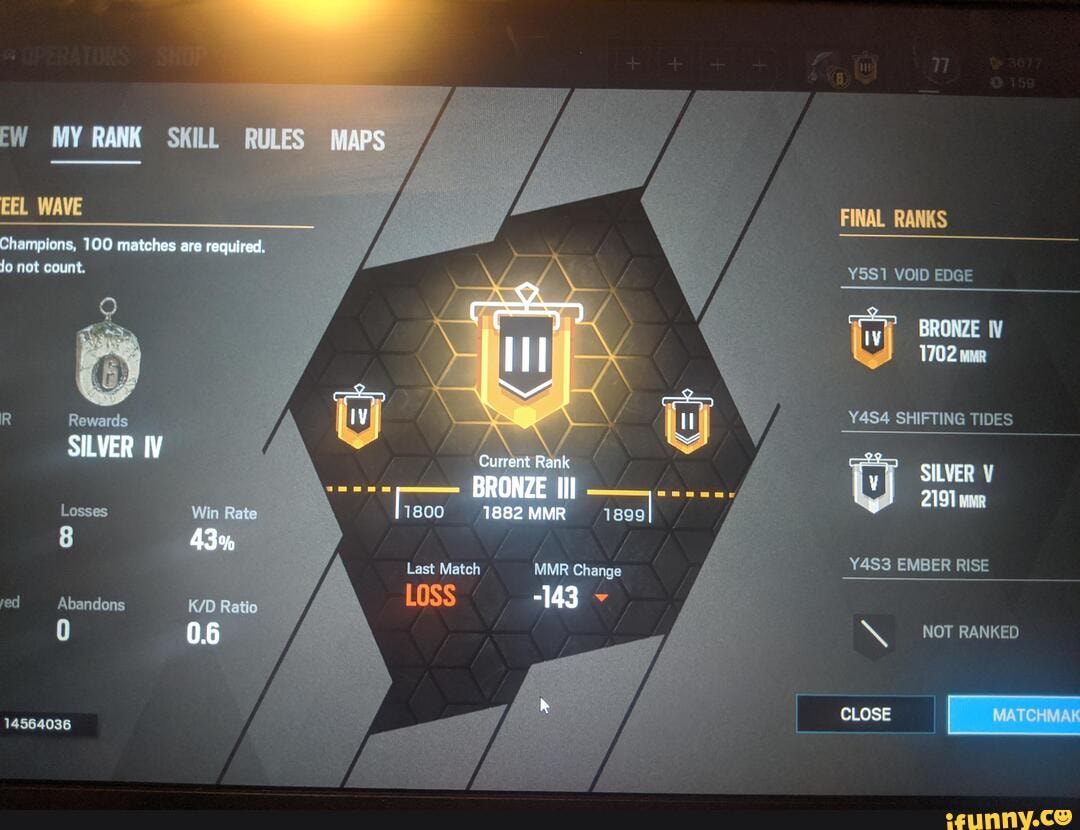 Y4S3 EMBER RISE Last Match MMR Change LOSS yed Abandons NOT RANKED ...