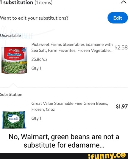Substitution (1 items) Want to edit your substitutions? Unavailable ...