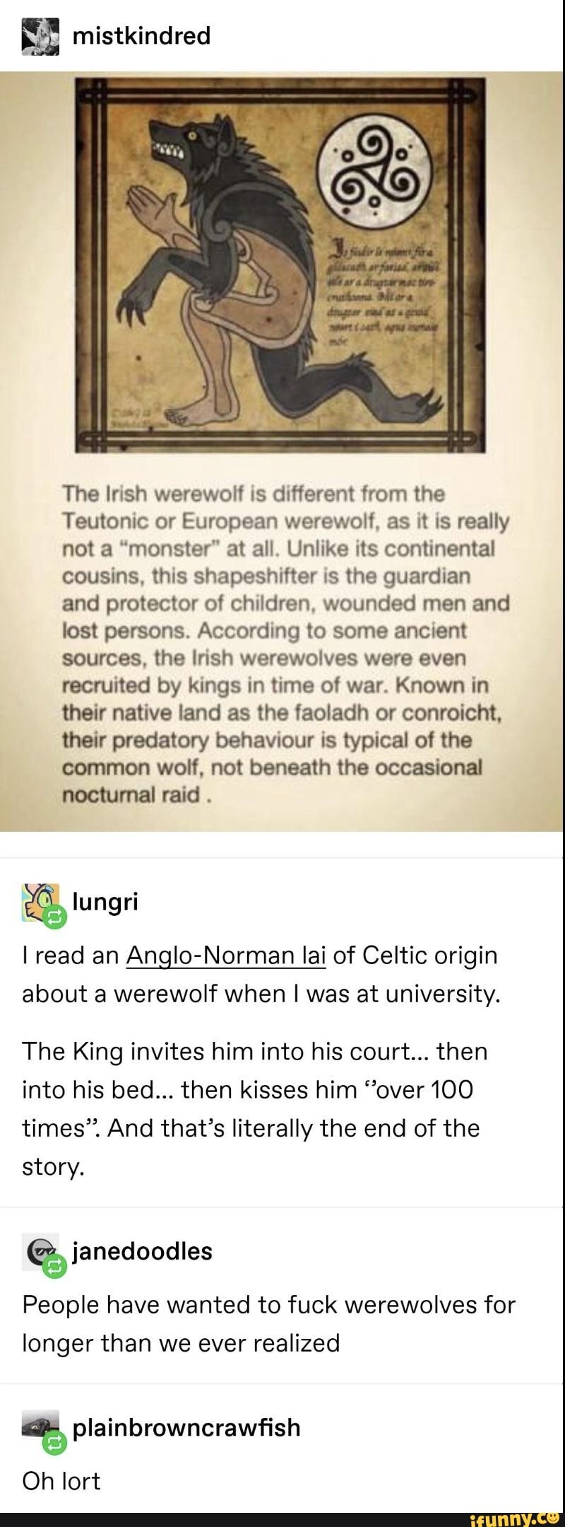 & mistkindred The Irish werewolf IS different from the Teutonic or ...
