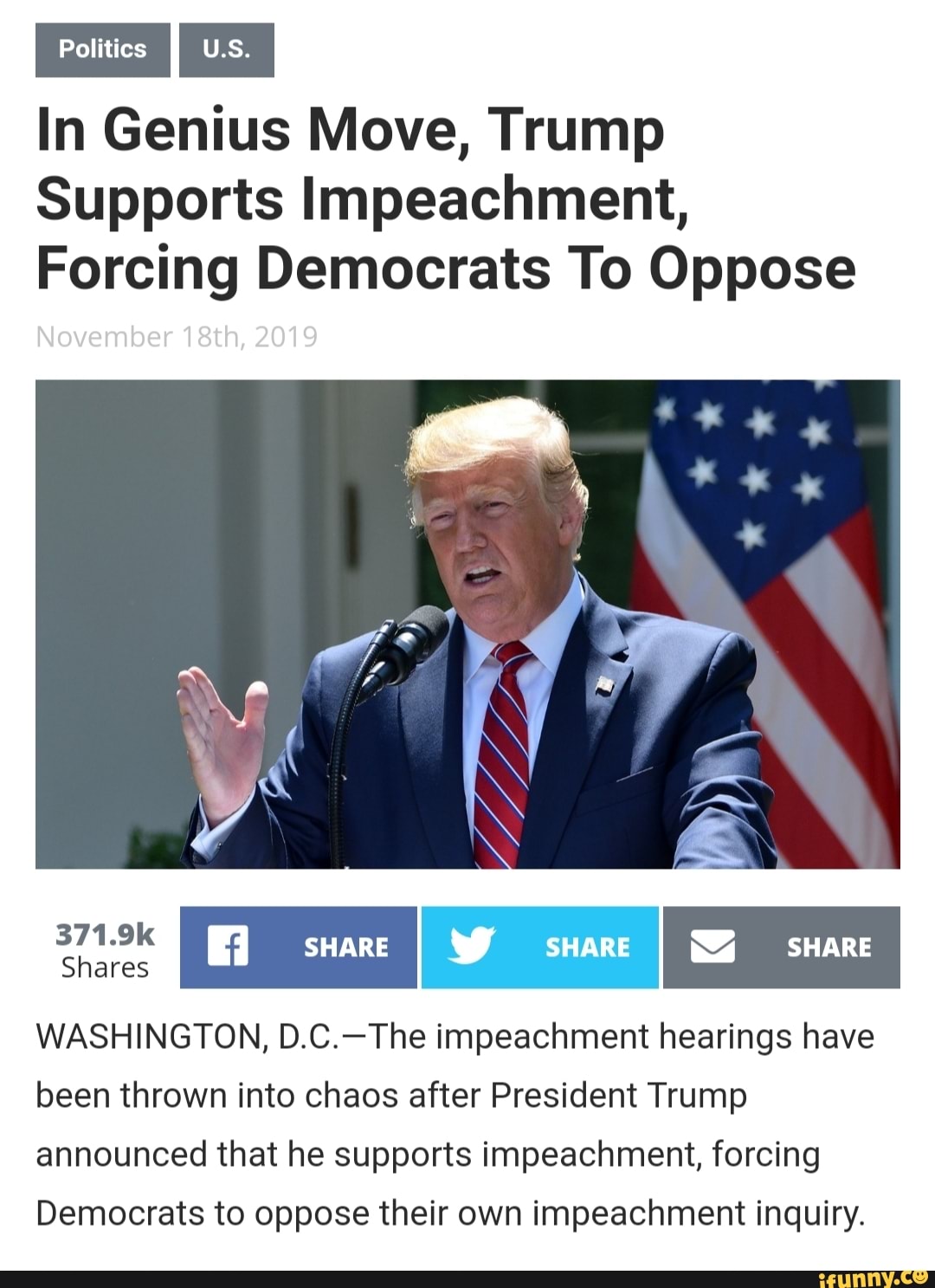 In Genius Move, Trump Supports Impeachment, Forcing Democrats To Oppose ...