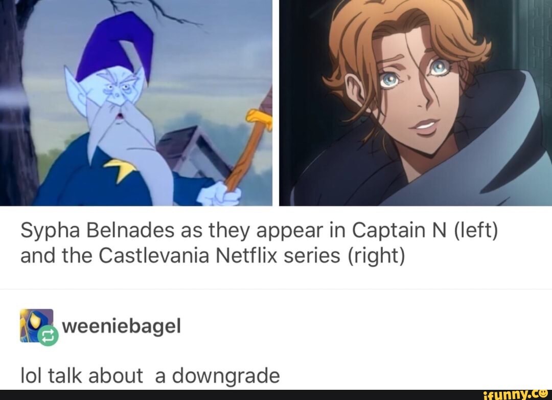 Sypha Belnades as they appear in Captain N (left) and the Castlevania ...