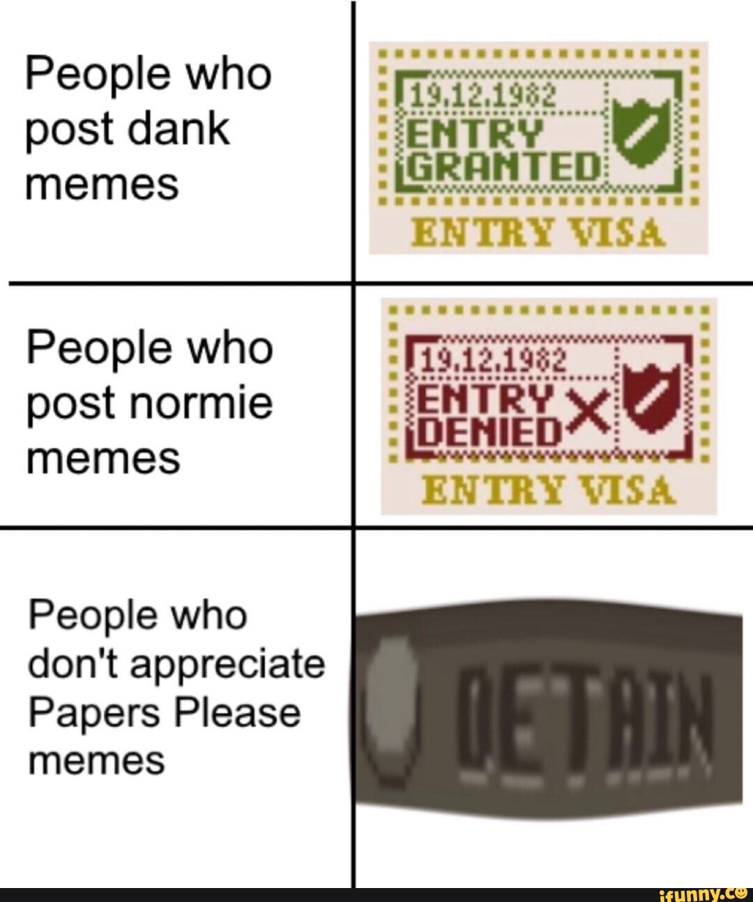 People who post dank memes People who post normie memes ENTRY VISA ...