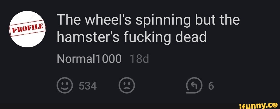 The wheel's spinning but the hamster's fucking dead Normal1000 - iFunny