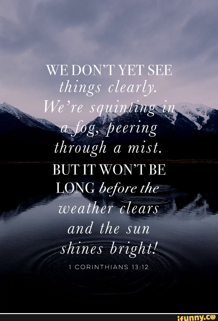 WE DONT YET SEE things clearly. Ihevre squinting in a fog, peering ...