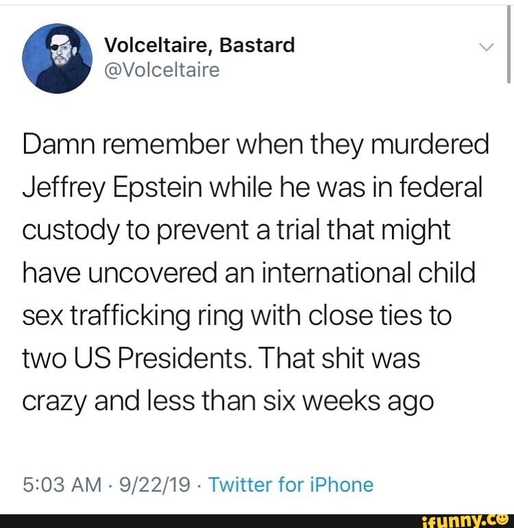 Damn remember when they murdered Jeffrey Epstein while he was in ...