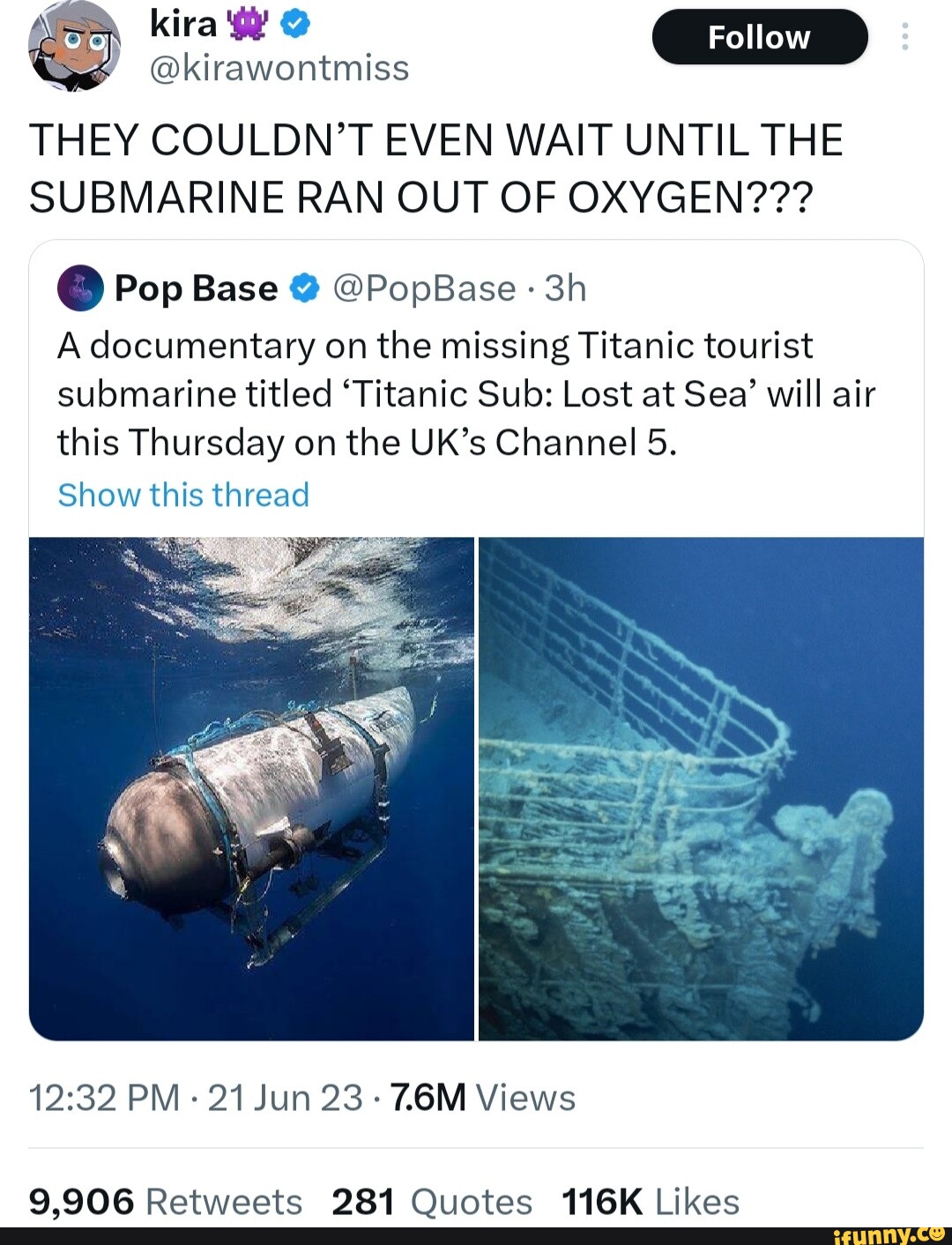 Kira @kirawontmiss Follow THEY COULDN'T EVEN WAIT UNTIL THE SUBMARINE ...