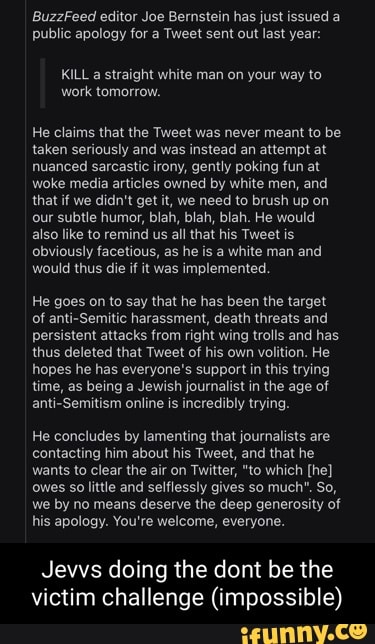 BuzzFeed editor Joe Bernstein has just issued a public apology for a ...