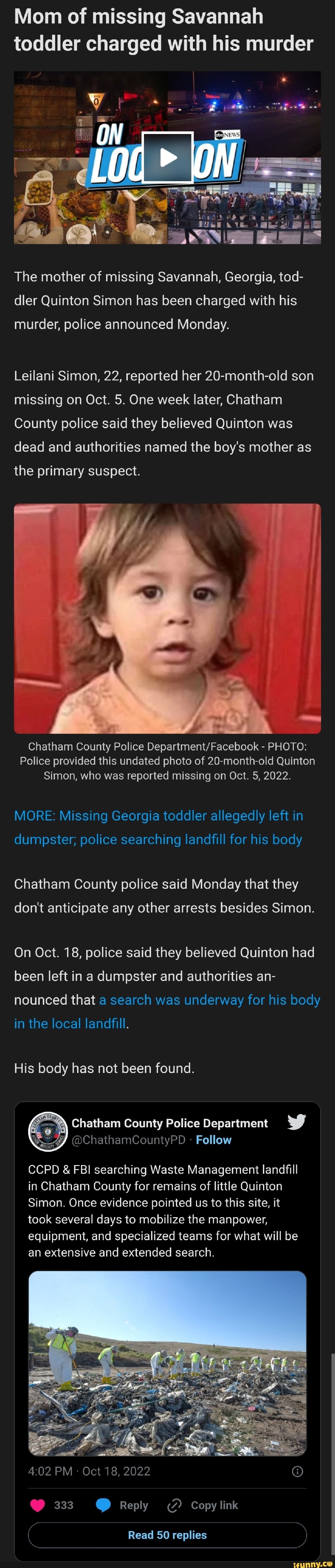 Mom of missing Savannah toddler charged with his murder The mother of ...
