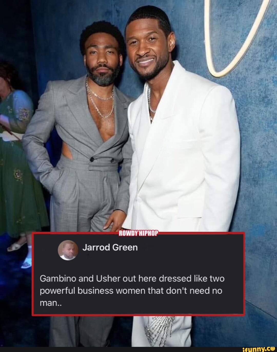 & Jarrod Green Gambino and Usher out here dressed like two powerful ...