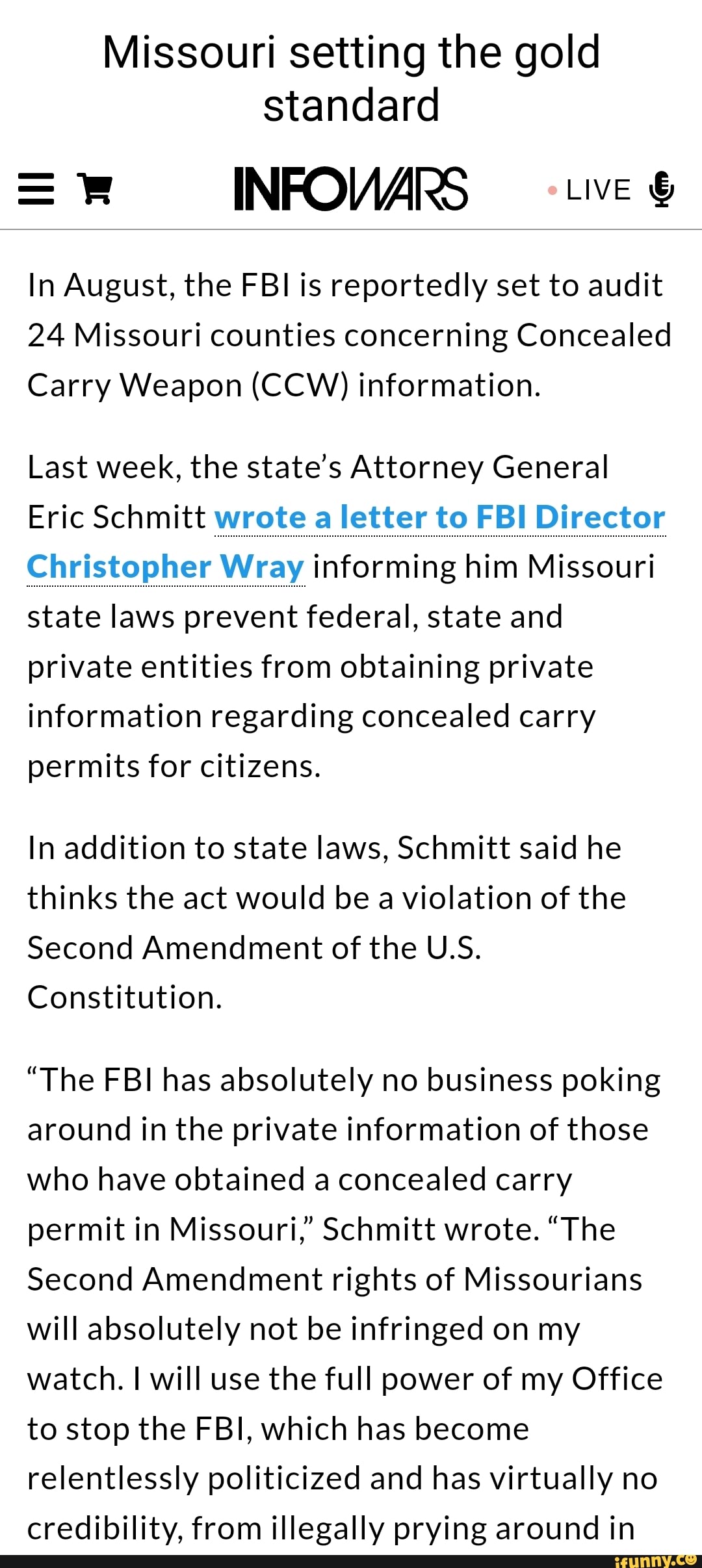 Missouri setting the gold standard INROWARS oLIVE In August, the FBI is ...