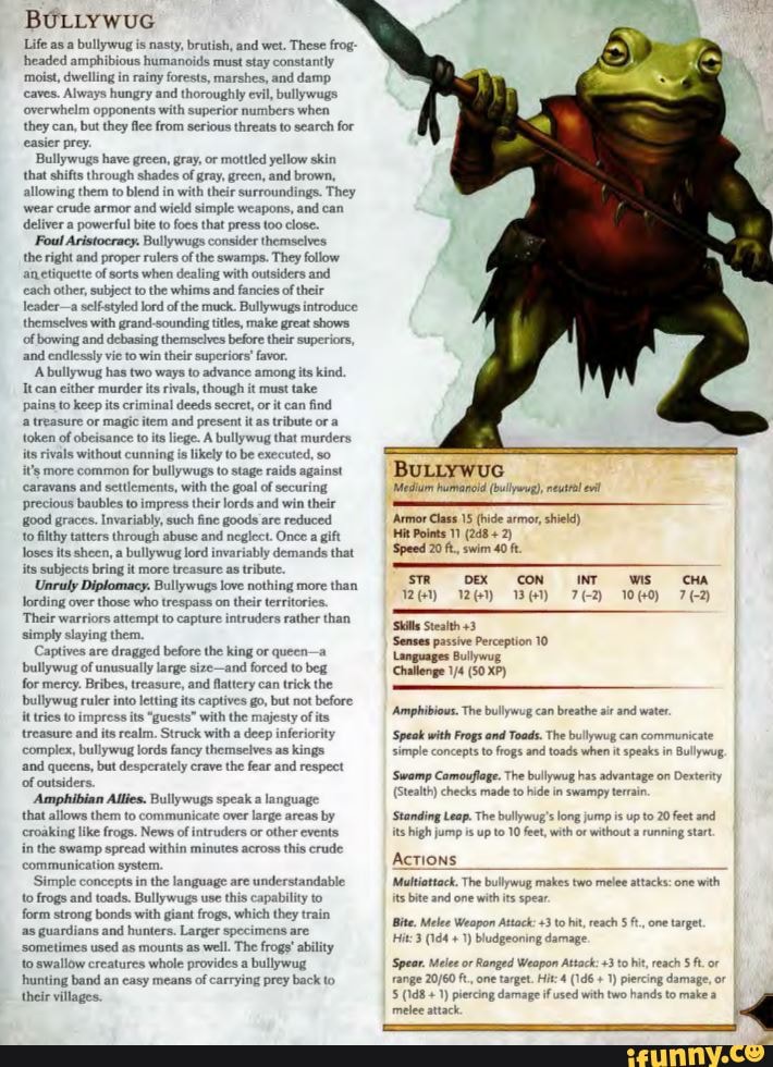 BULLYWUG Life as a bullywug is nasty, brutish, and wet. These frog ...