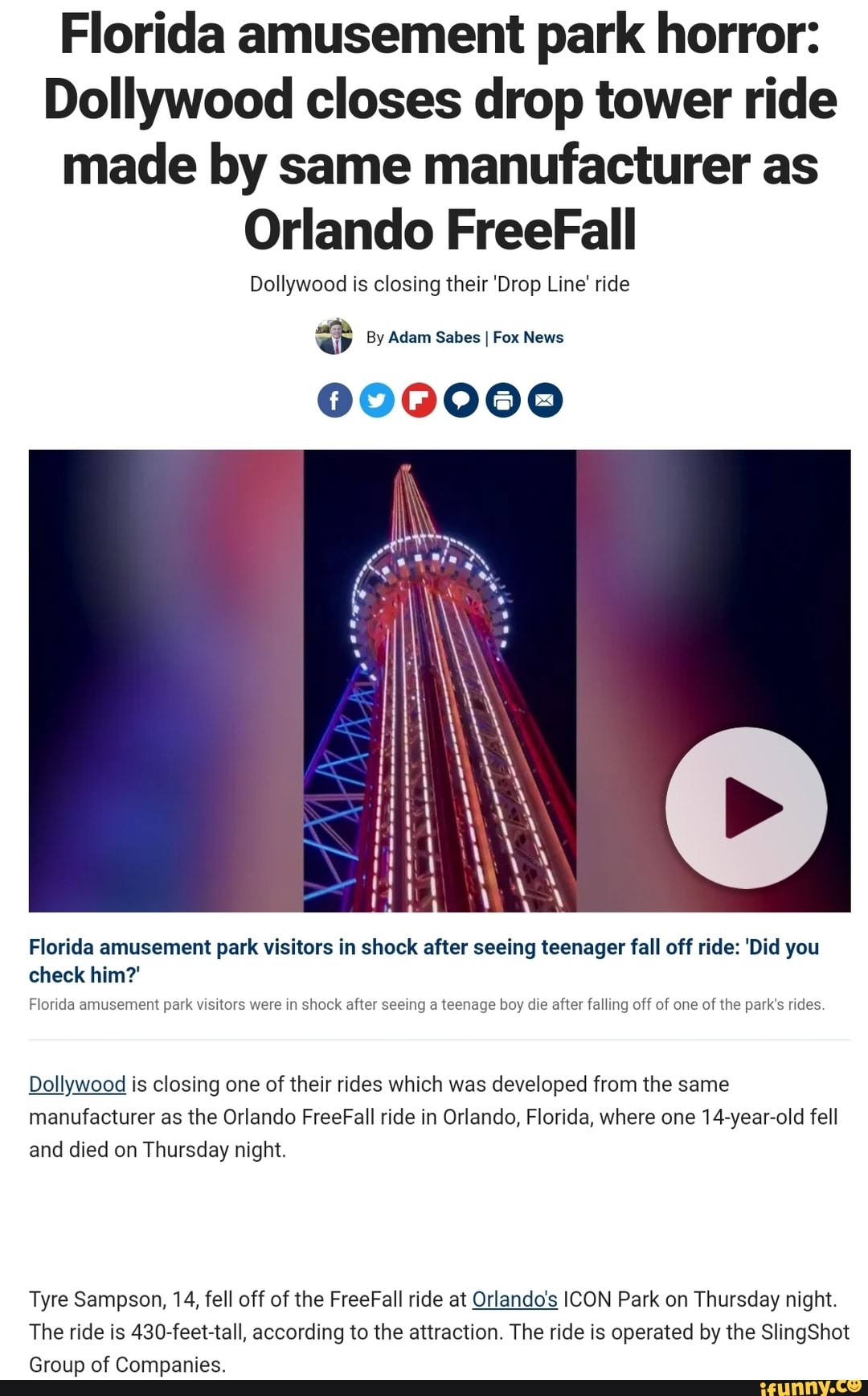 Florida amusement park horror: Dollywood closes drop tower ride made by ...