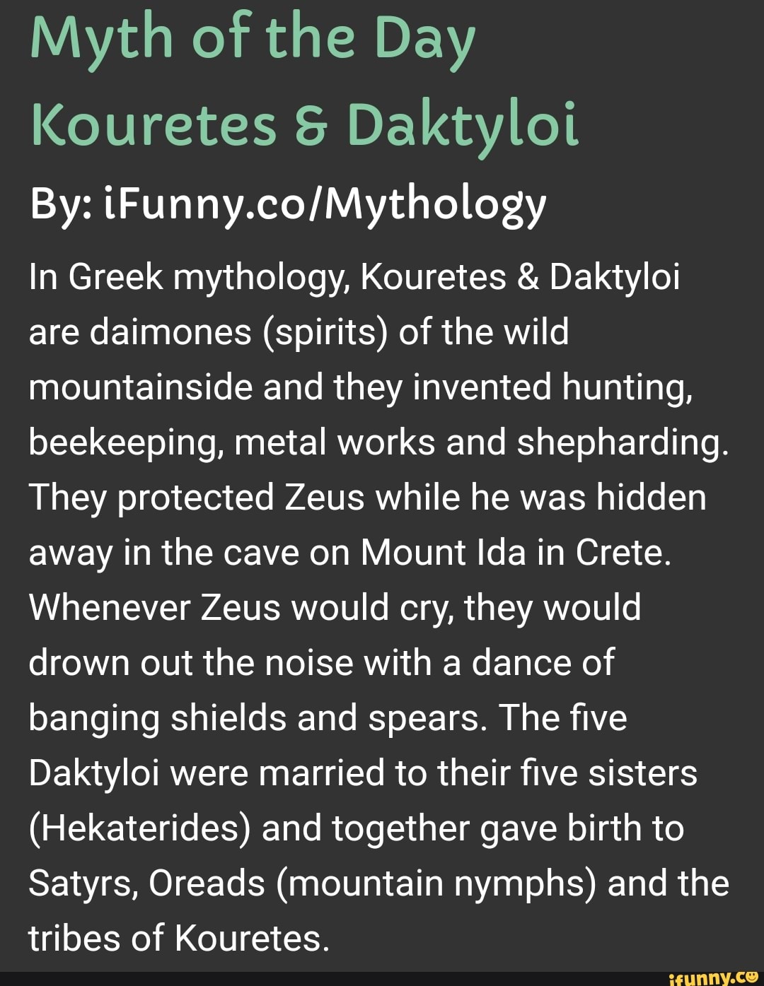 Myth of the Day Kouretes 8 Daktyloi By: iFunny.co/Mythology In Greek ...
