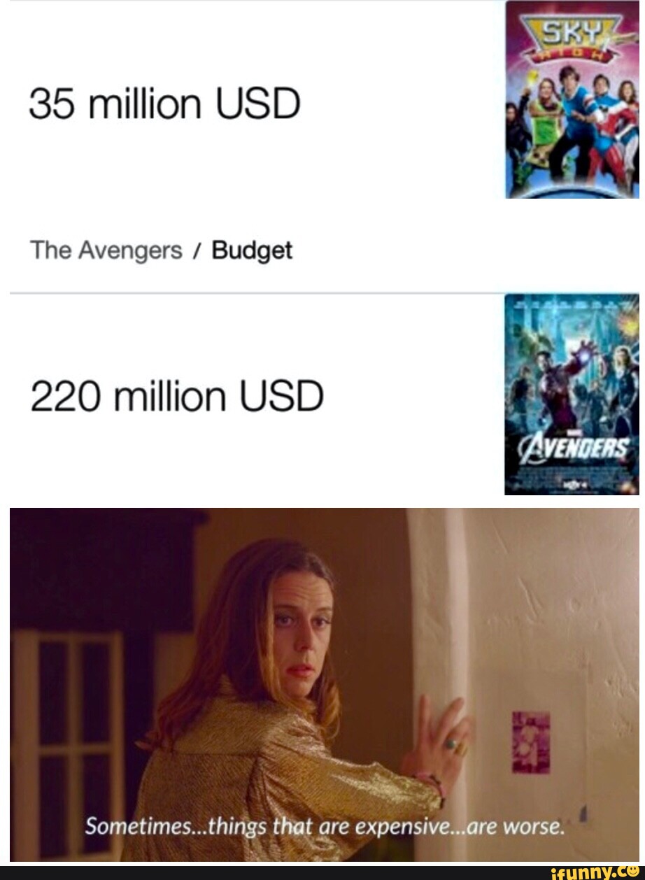 35 million USD The Avengers / Budget 220 million USD Sometimes...things ...
