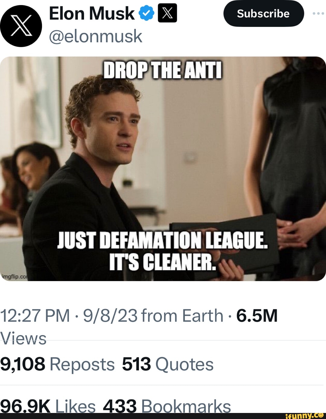 Elon Musk @ Subscribe @elonmusk DROP THE ANTI JUST DEFAMATION LEAGUE ...