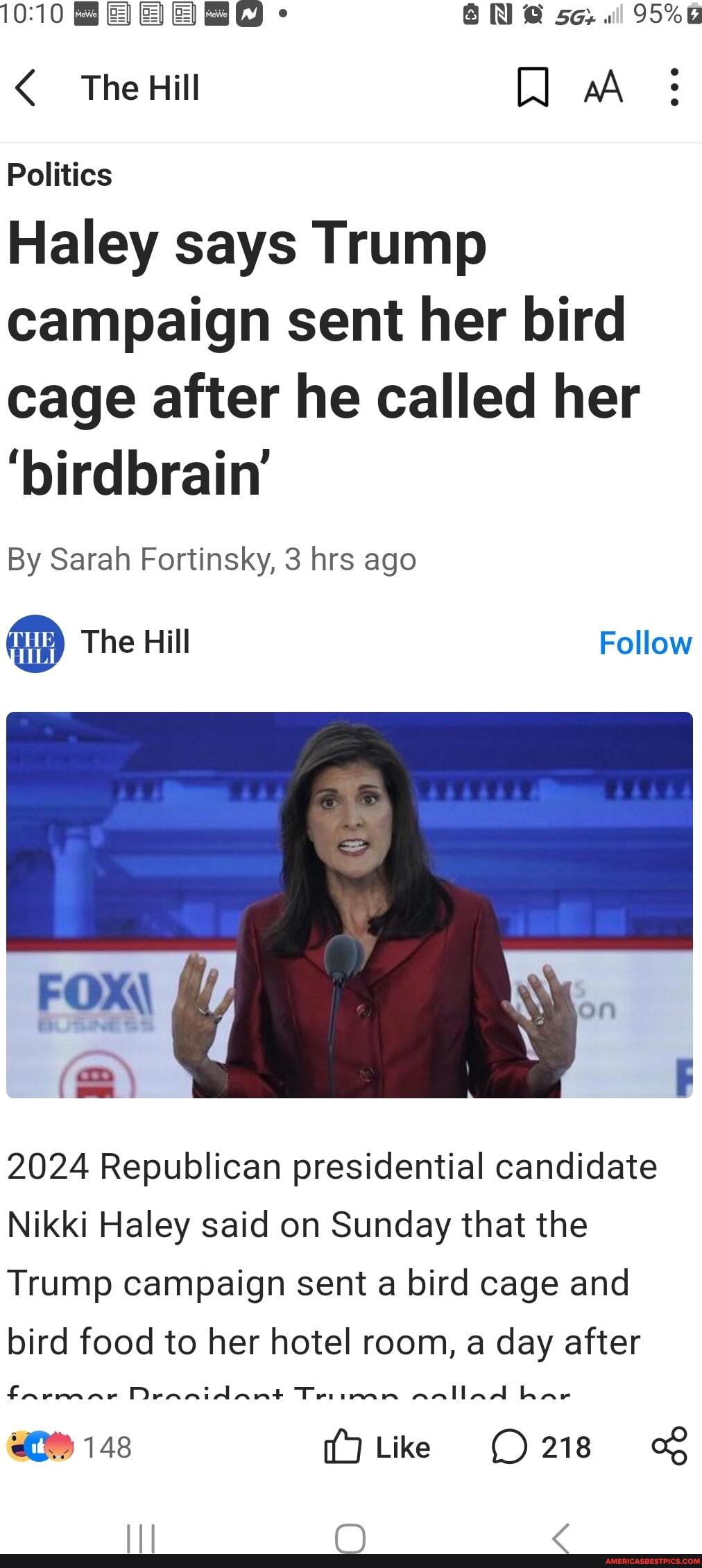 BM The Hill Politics Haley says Trump campaign sent her bird cage after ...