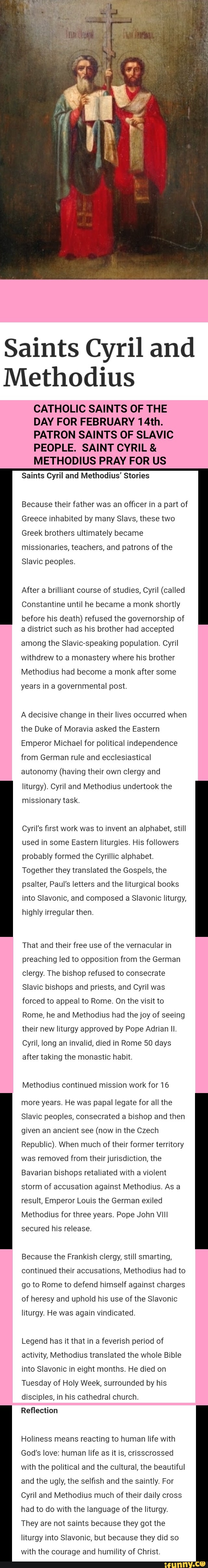 Saints Cyril and Methodius CATHOLIC SAINTS OF THE DAY FOR FEBRUARY 14th ...