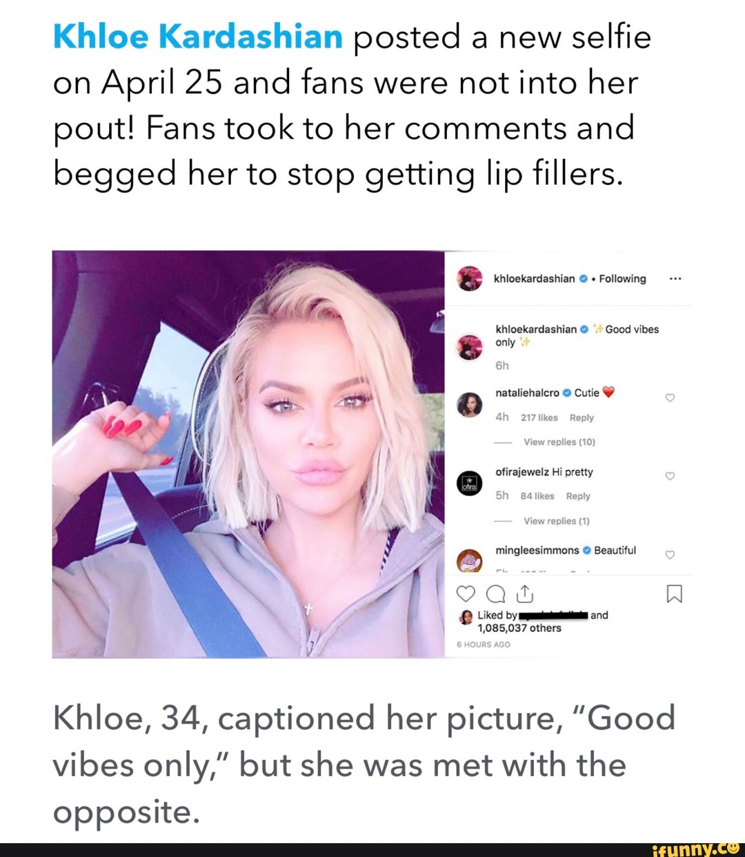 Khloe Kardashian posted a new selfie on April 25 and fans were not into ...