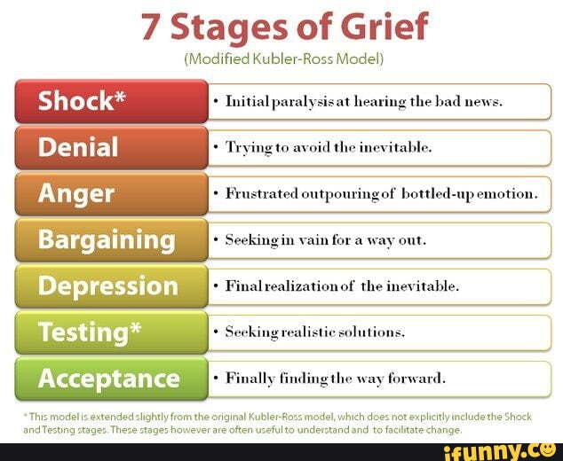 7 Stages of Grief (Modified Kubler-Ross Model) Shock* Denial Initial ...