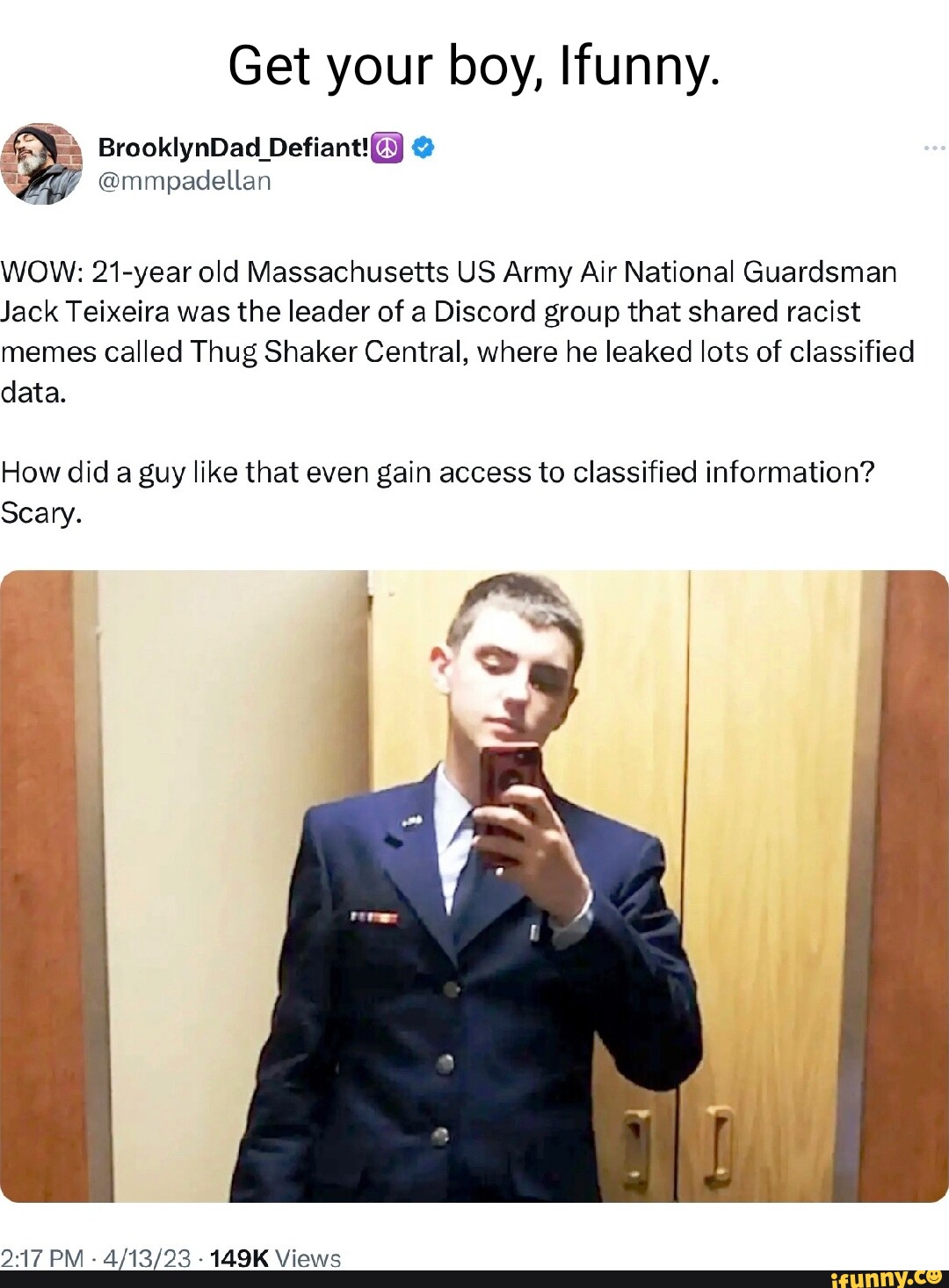 Get your boy, Ifunny. BrooklynDad Defiant!@) @ @mmpadellan WOW: 21-year old Massachusetts US ...