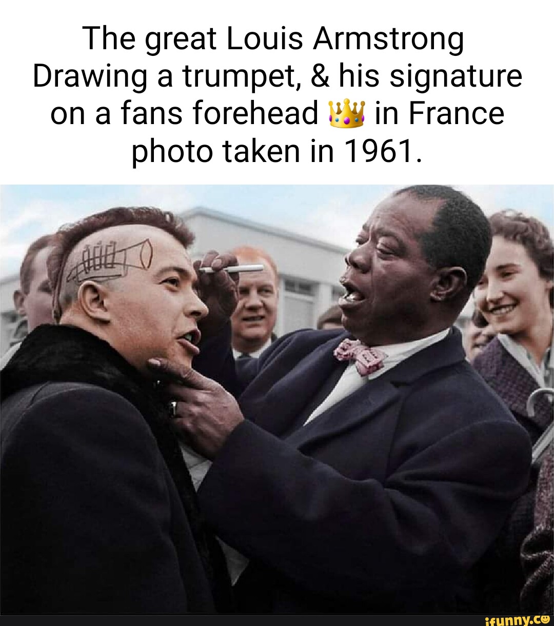 The great Louis Armstrong Drawing a trumpet, & his signature on a fans ...