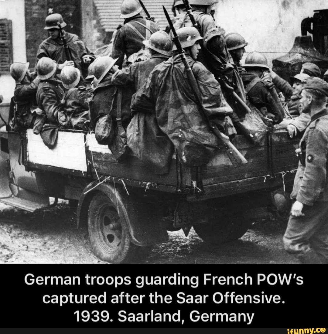 German troops guarding French POW's captured after the Saar Offensive ...